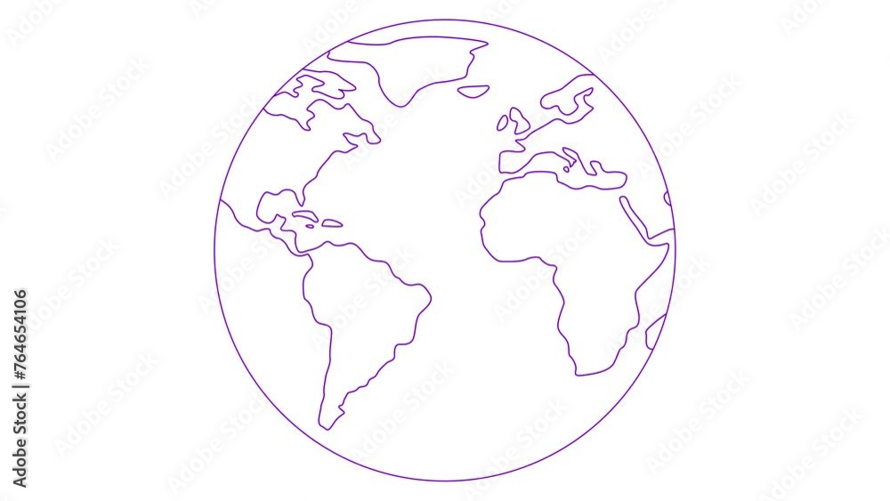 Animated linear violet symbol globe is drawn. Gradual drawing a planet ...