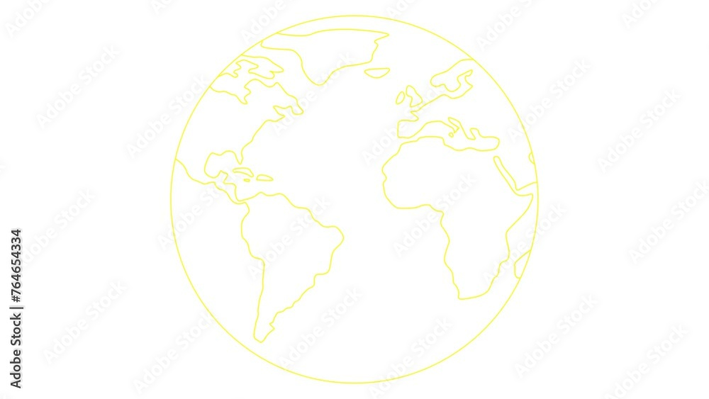 Animated linear yellow symbol globe is drawn. Gradual drawing a planet ...
