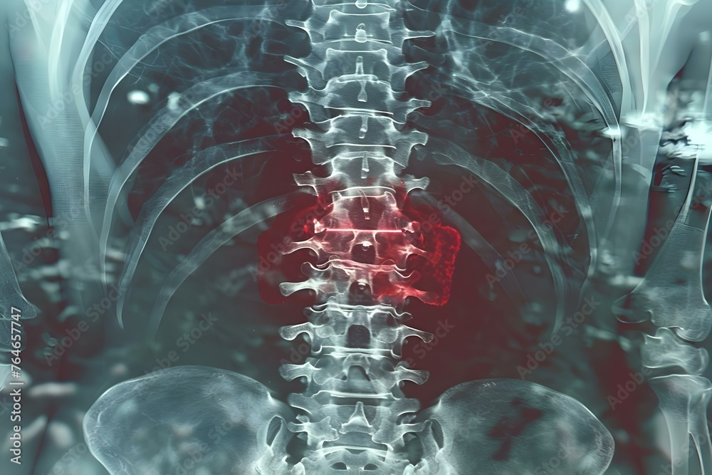 X-ray of a Man's Spine Highlighting Sports Injury with Red Overlay ...