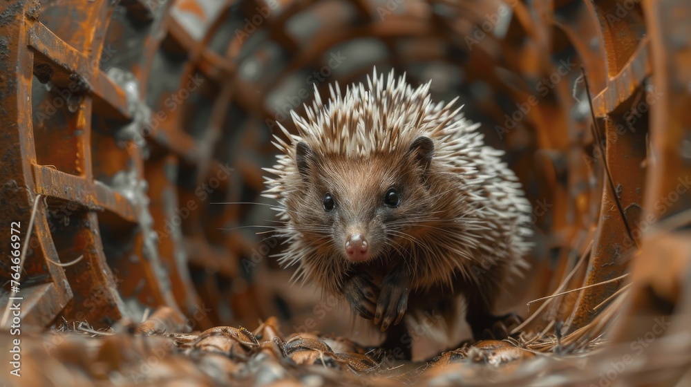 In a puzzling labyrinth, a porcupine adeptly maneuvers, retracting its ...