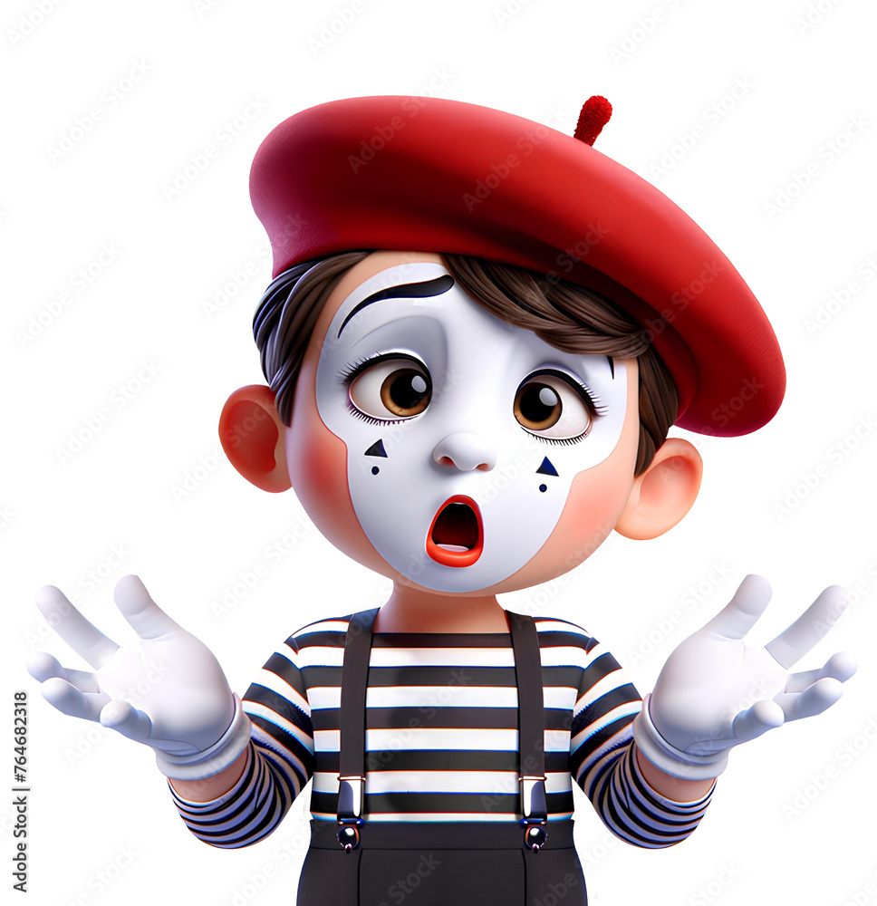 child dressed as a mime artist takes on classic pantomime poses with a ...