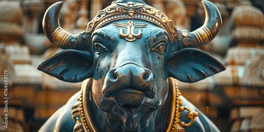 Symbolic image of Nandi sacred bull of Hindu god Shiva standing strong ...