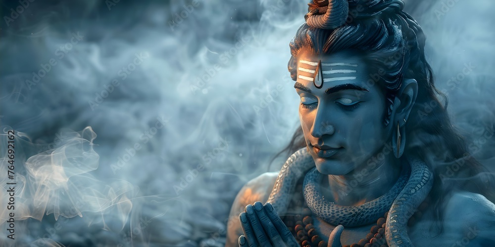 Conceptual image of Hindu god Shiva symbolizing power and spirituality ...
