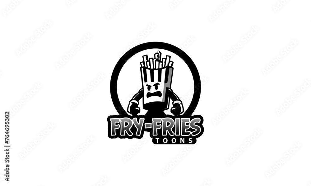 Fry-fries mascot character logo,fries black and white mascot logo icon ...