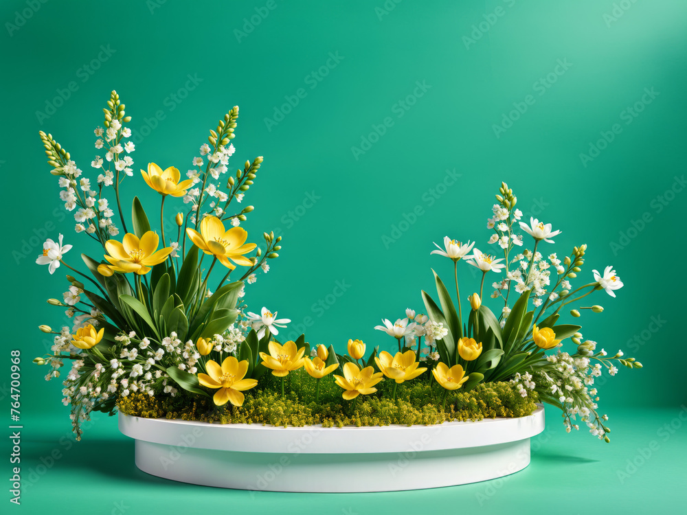 Green Spring Flower Display Background, product platform scene display ...