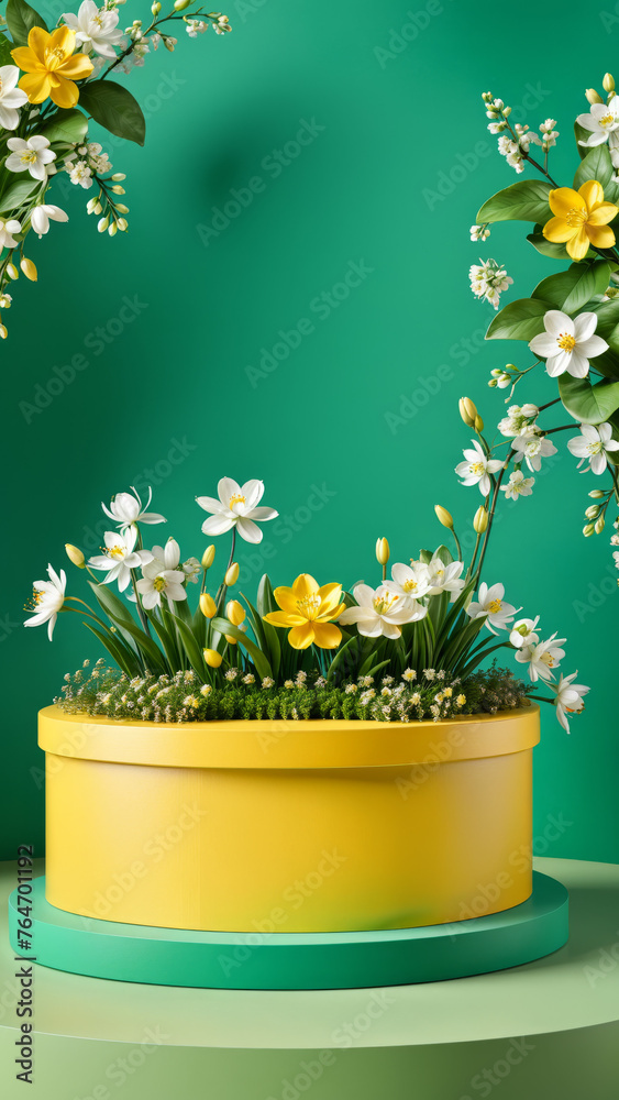 Green Spring Flower Display Background, product platform scene display ...