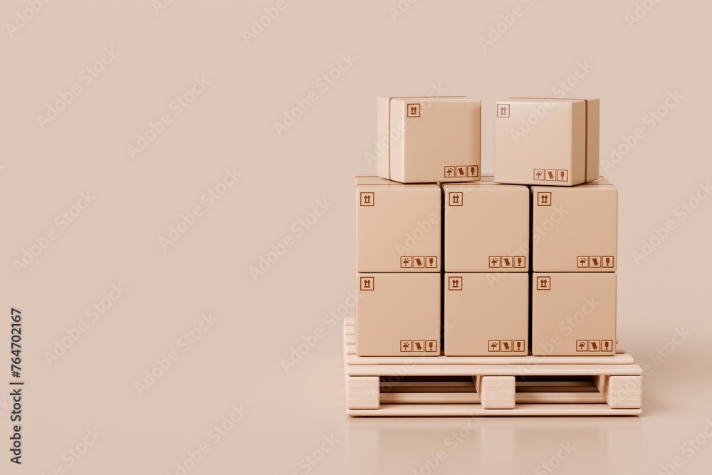 3d Stack of cardboard boxes on wooden pallet icon. Transportation cargo ...