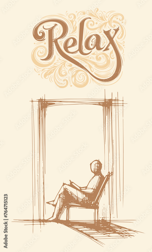 relaxation sit on a chair in front of the window and read a book vector ...