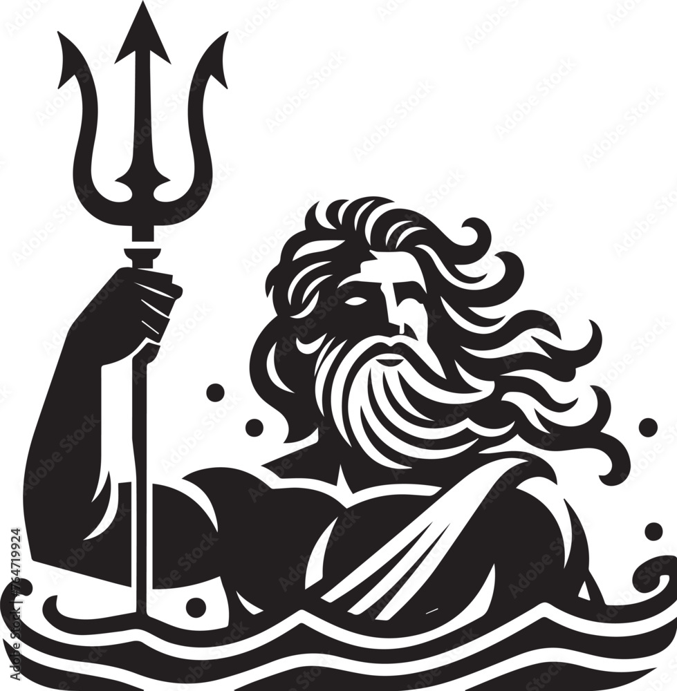 God Poseidon illustration. God Neptune illustration. Simple Poseidon ...