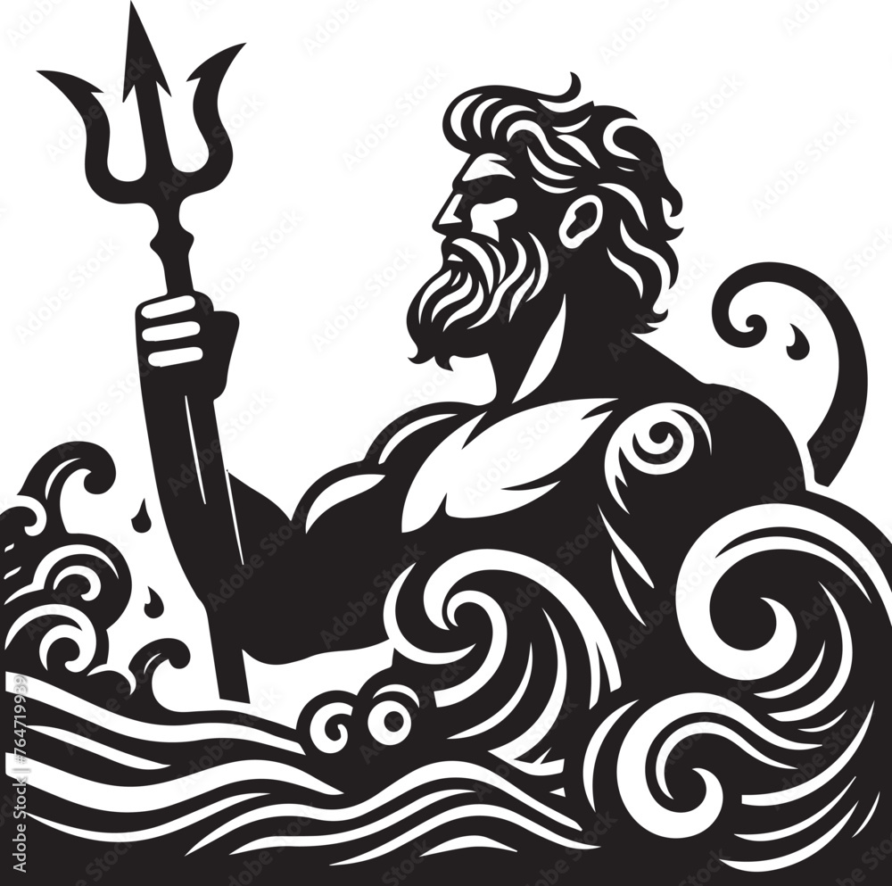 God Poseidon illustration. God Neptune illustration. Simple Poseidon ...
