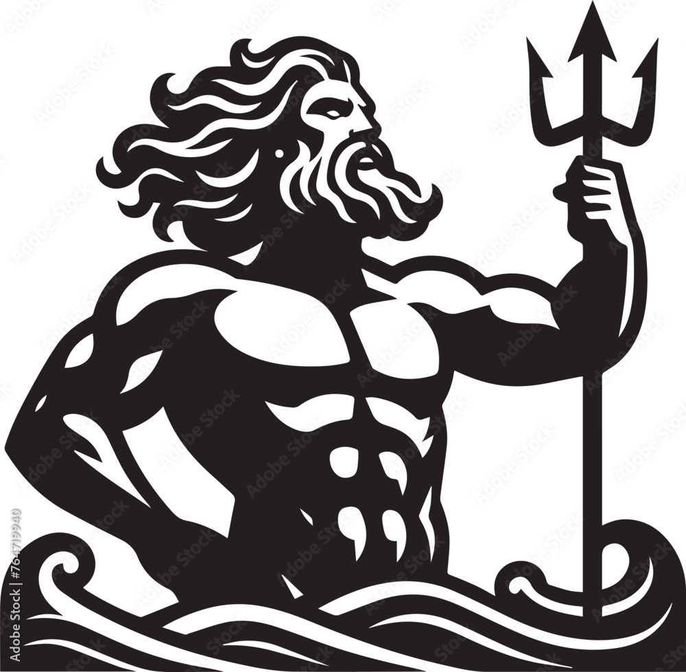 God Poseidon illustration. God Neptune illustration. Simple Poseidon ...