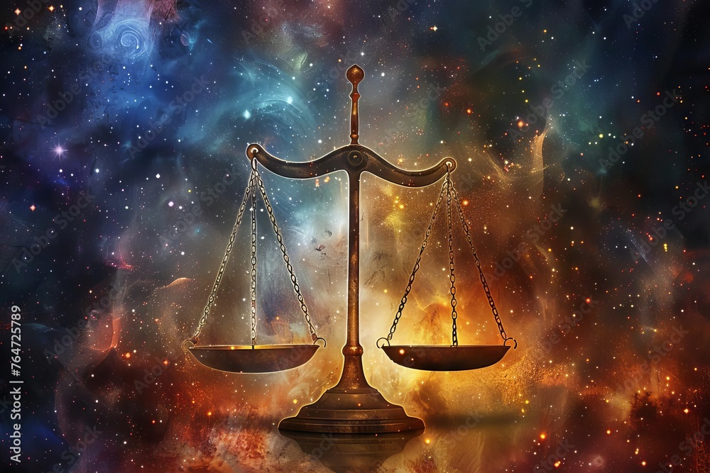 Thought-provoking depiction of divine scales, balancing the forces of ...