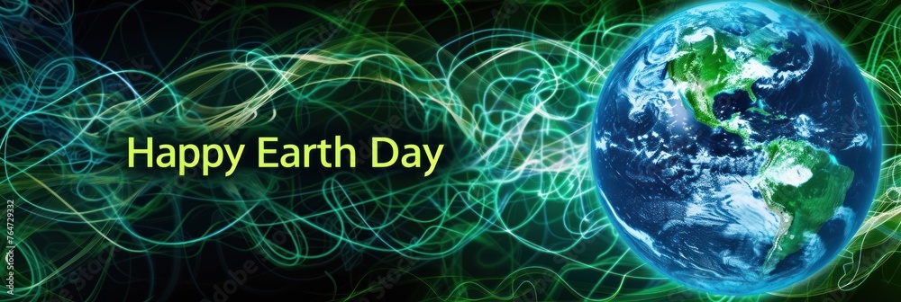 Earth globe enveloped in green energy swirls, indicating a celebration ...
