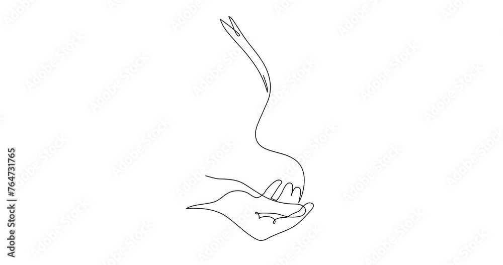 Hand with dove of peace and olive branch, one line art animation ...