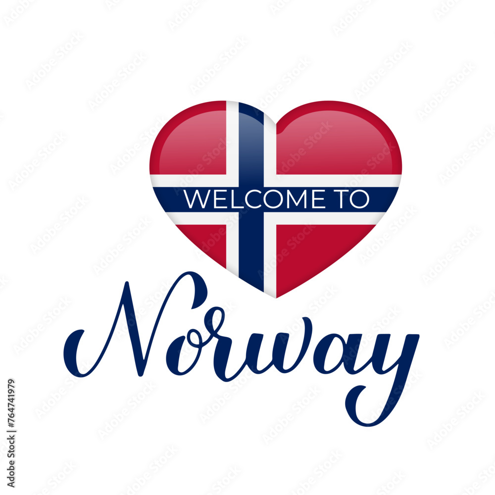 Welcome to Norway calligraphy hand lettering with national flag in ...