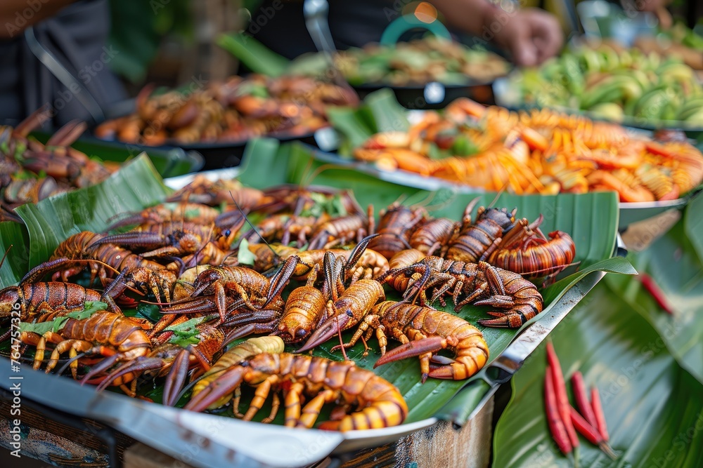 Fried centipedes, exotic and traditional street food. Culture and ...