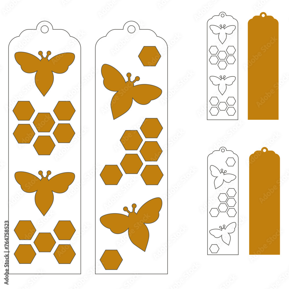 Decorative bookmarks with bee and honeycomb, Layered gift tags ...