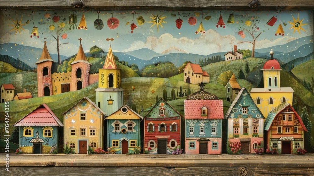 Folkloric Painted Podium, front view focus, with a Traditional Slavic ...
