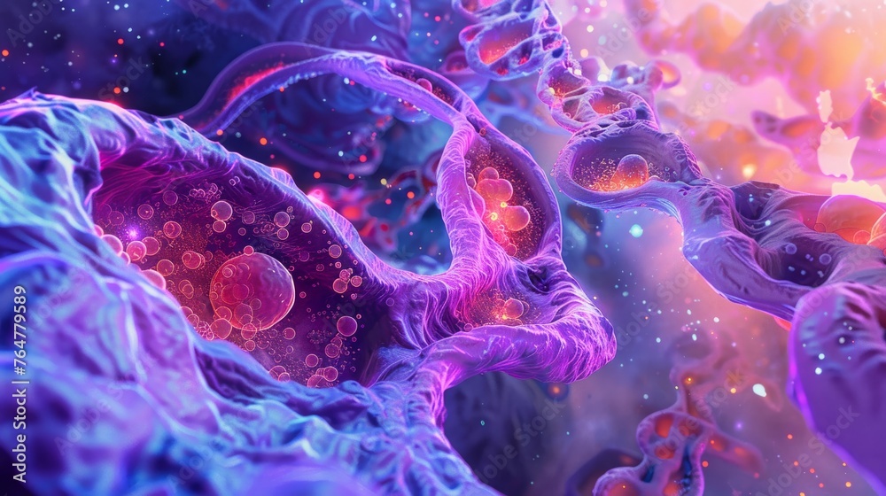 Artistic rendition of a cells interior, highlighting the endoplasmic ...