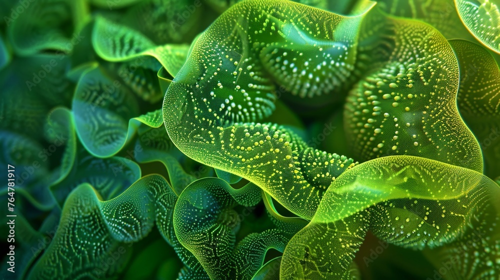 Lush green plant with a zoomin on the cell structure, showcasing ...