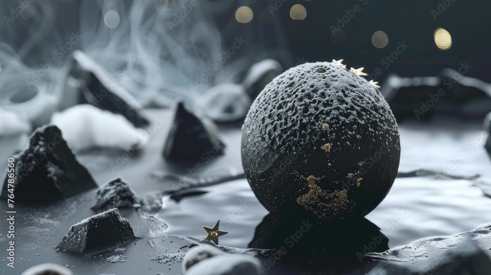 An avant-garde dessert featuring a sphere of mousse that mimics a ...