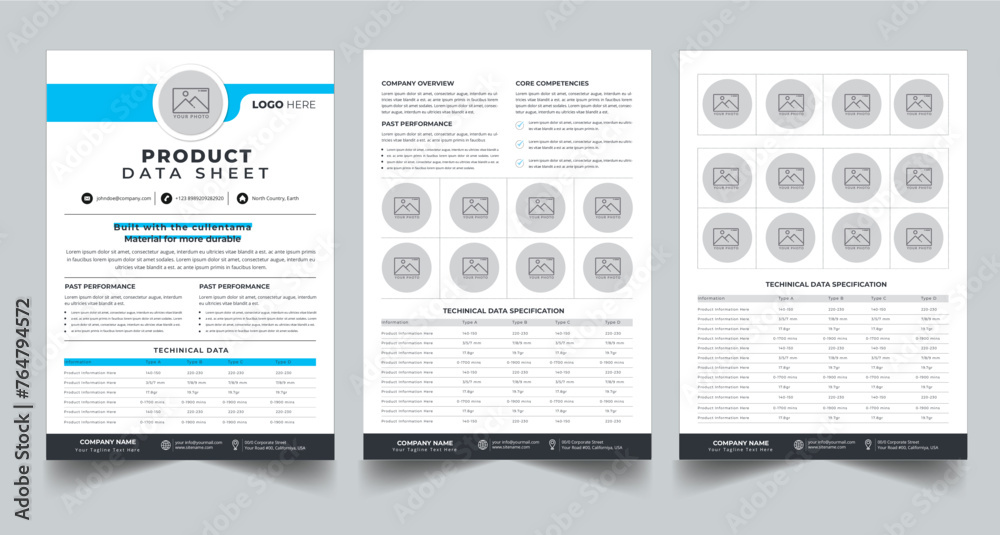 Product Data Sheet, Technical Data Sheet Template Design With 3 Page ...