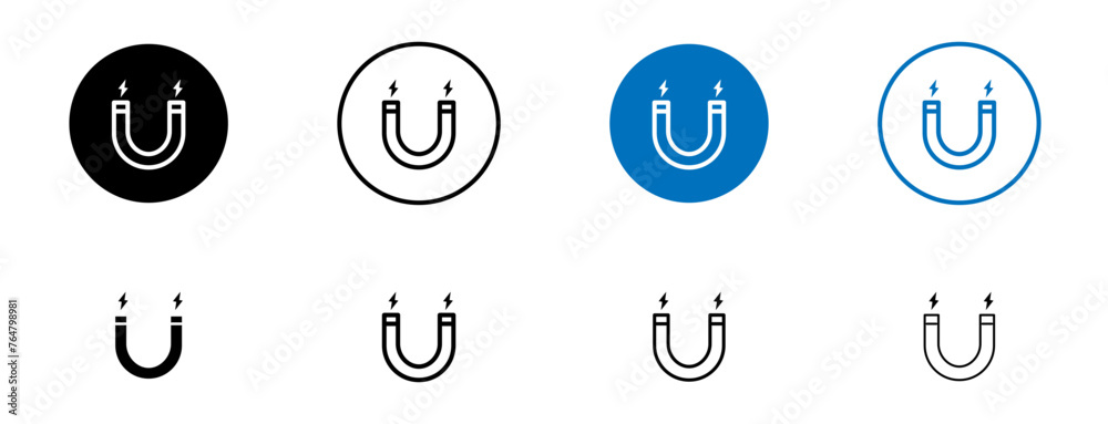 Magnet and Electromagnetic Technology Icons. Attraction and Horseshoe ...
