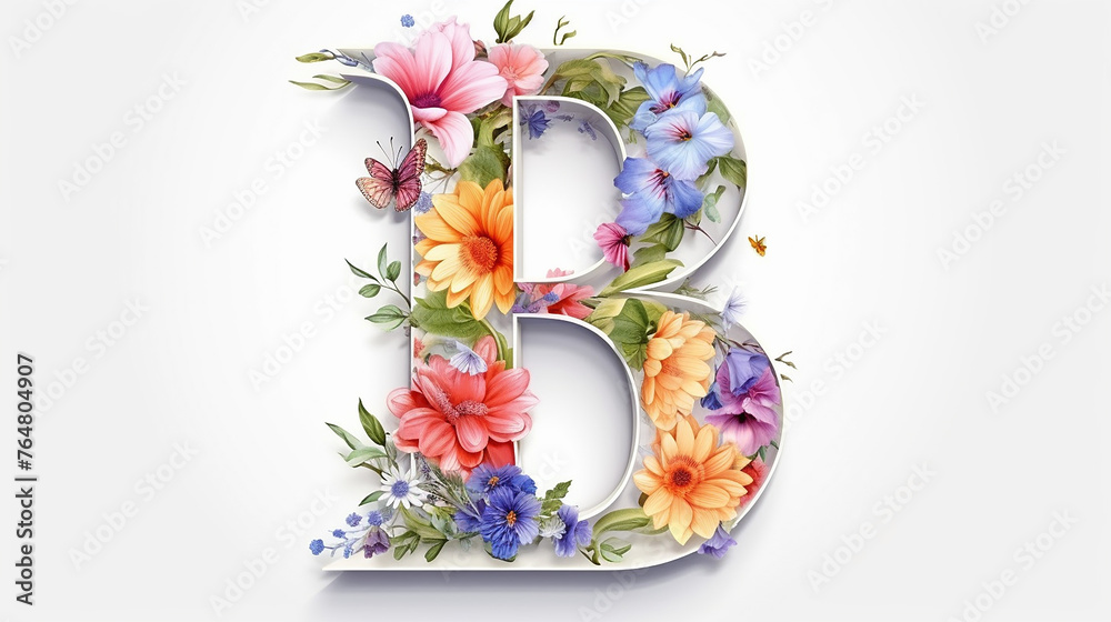 Letter 'B', Serif Typeface Typographical Logo with Floral Design ...