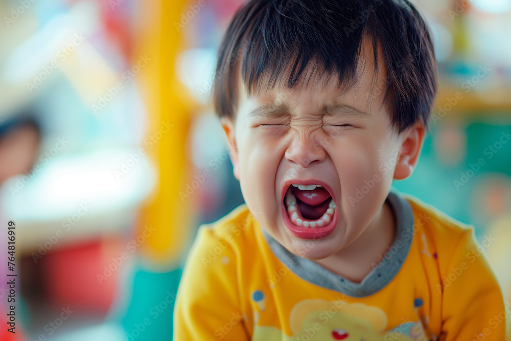 Asian 3 year old boy crying. Concept of three year old crisis ...