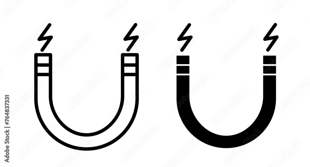Vecteur Stock Magnetic Field and Attraction Icons. Horseshoe Magnet and ...