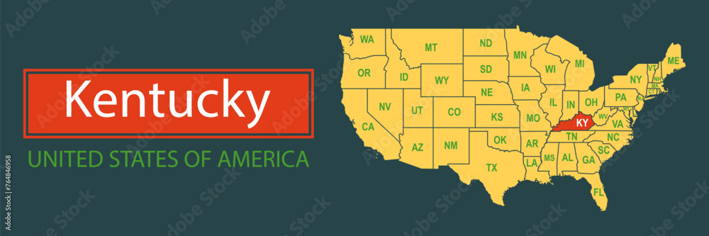 Banner, highlighting the boundaries of the state of Kentucky on the map ...