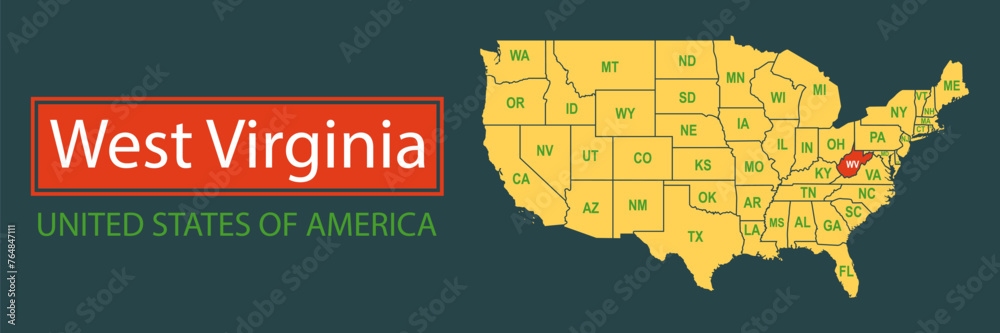 Banner, highlighting the boundaries of the state of West Virginia on ...