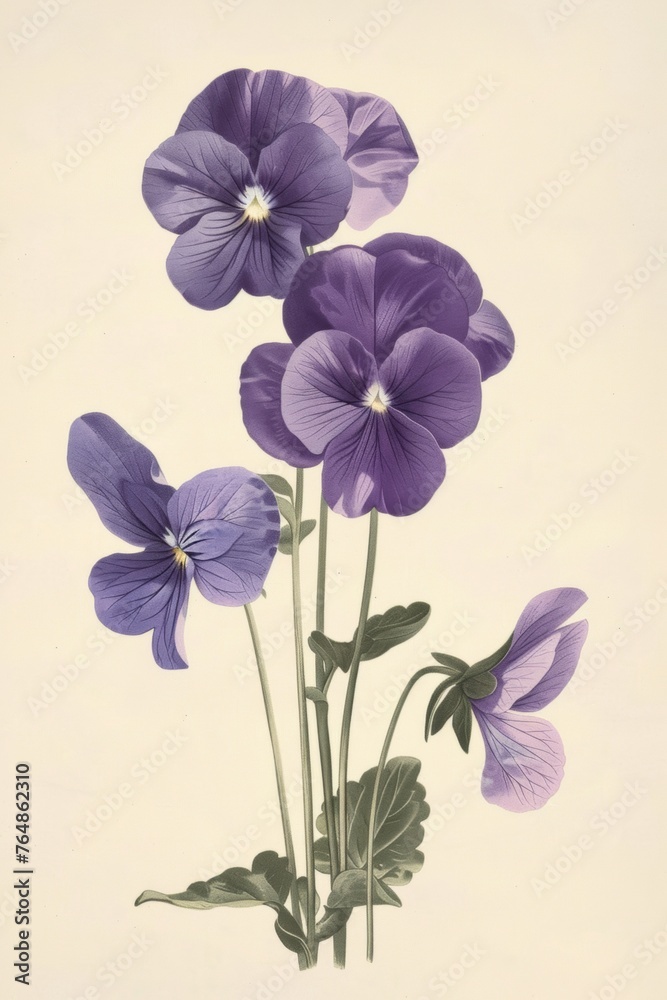 Vintage Botanical Illustration of Violets - Elegant Purple Floral ...