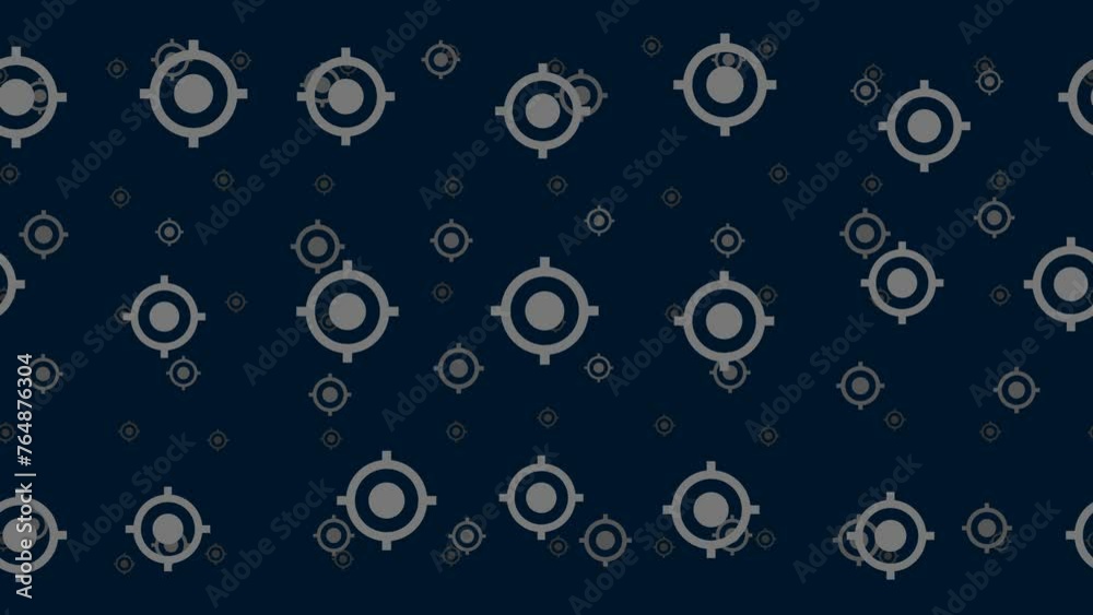 Crosshair symbols float horizontally from left to right. Parallax fly effect. Floating symbols ...