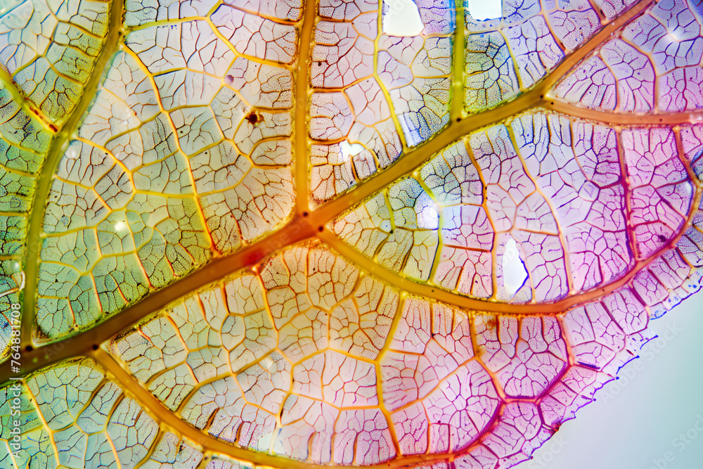 colorful leaf under a microscope, close up, macro, botanic, nature ...