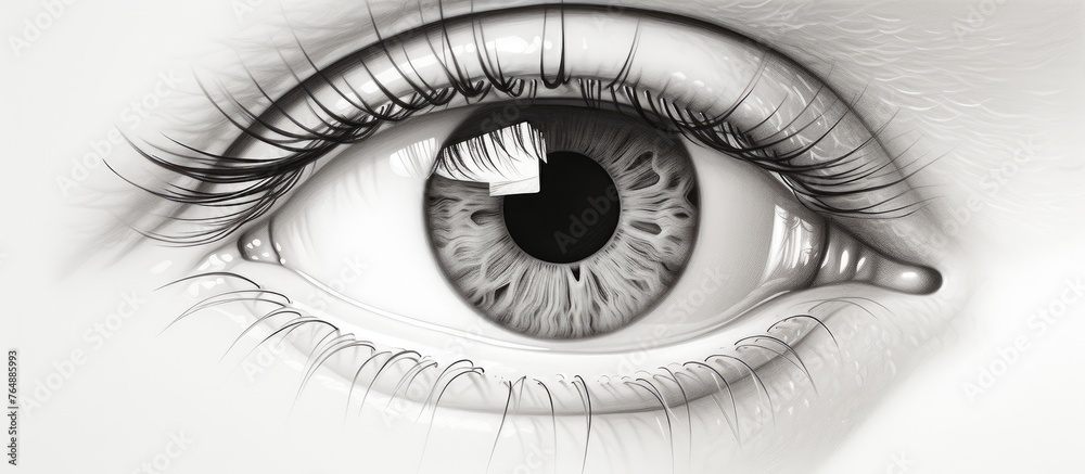 Create a detailed black and white image of a human eye showing emotion ...