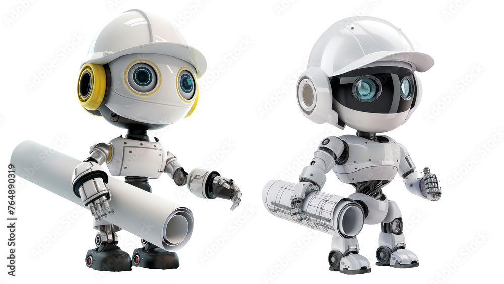 AI robot character, cute robot civil engineer or architect, wearing a ...