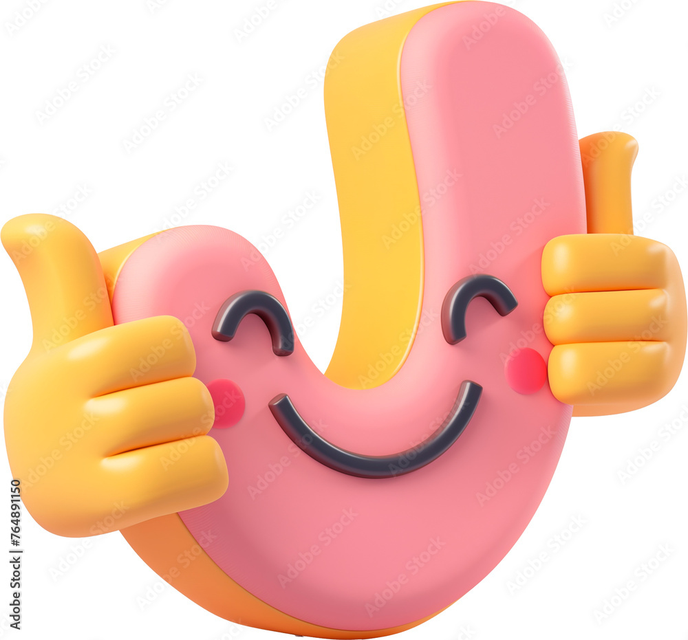 Cute pink character tick mark with a thumbs up 3d shape clipart ...