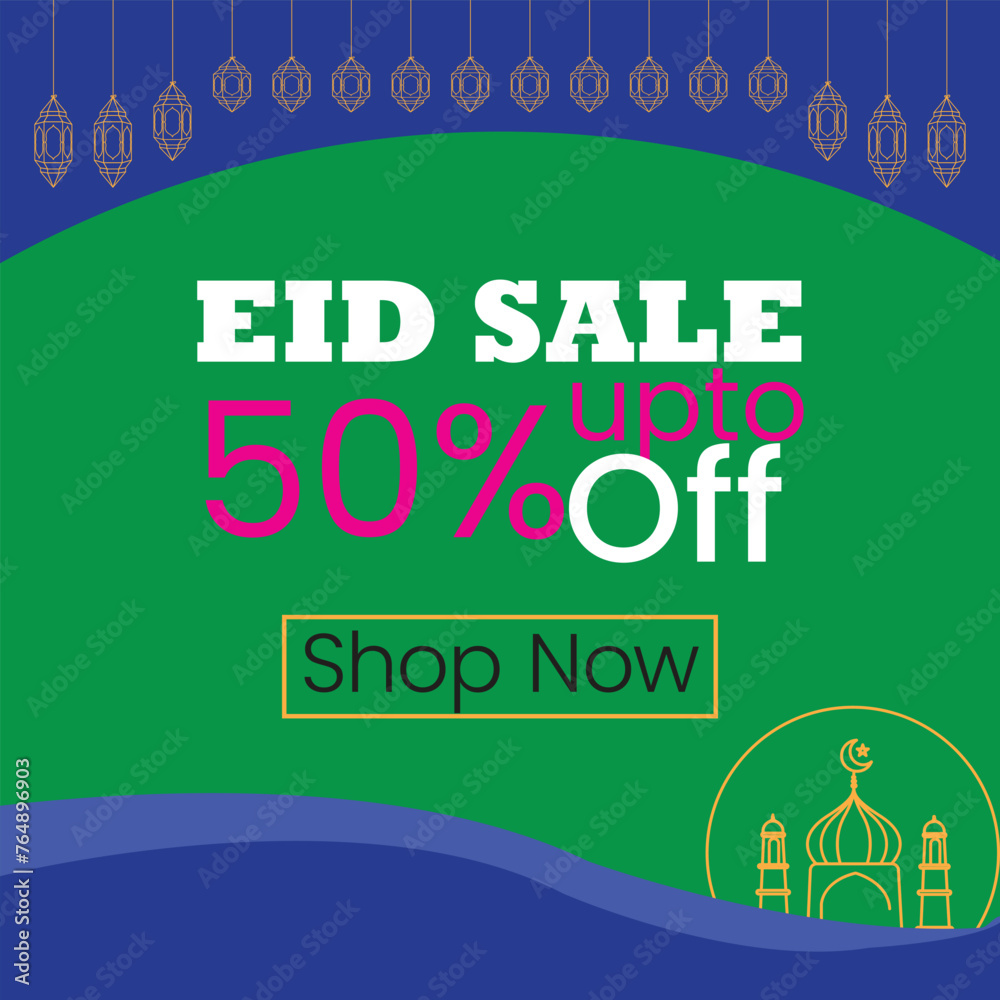 Eid Sale. Eid Special Offer. Up to 50% Off. Blue and green gradient ...