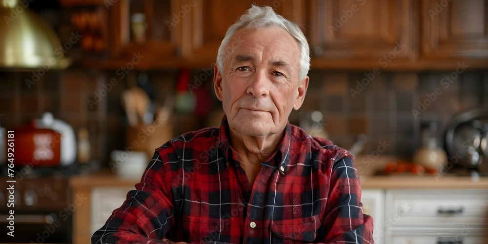 Elderly man in kitchen showcases struggles with memory loss. Concept ...