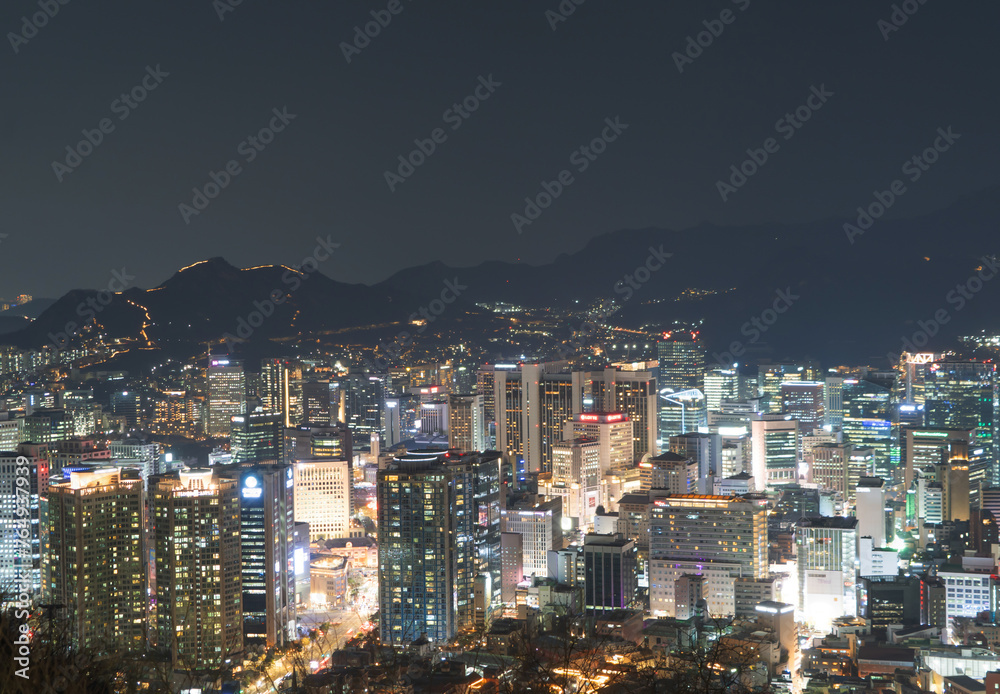 Aerial view of Seoul Downtown Skyline, South Korea. Financial district ...