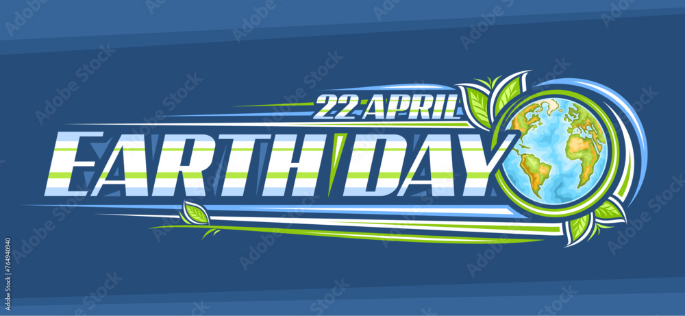 Vector logo for Earth Day, horizontal headline with line art ...