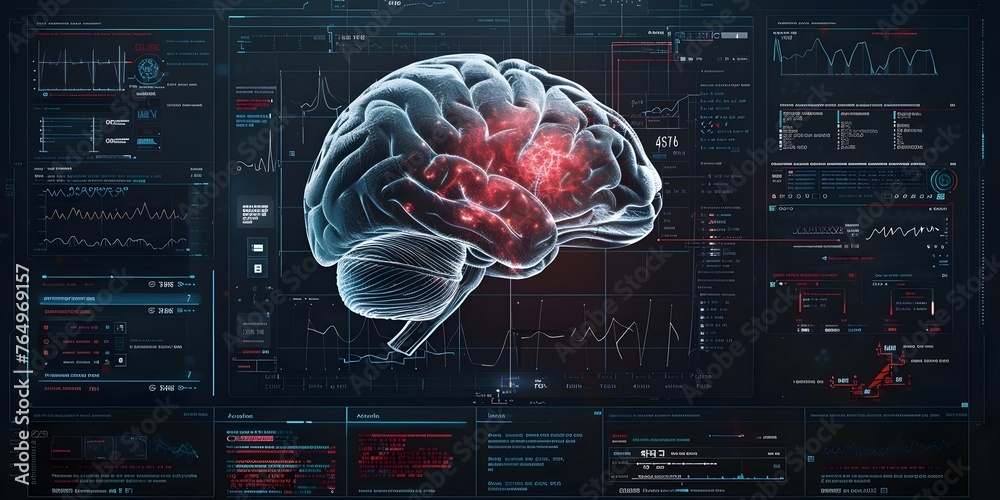 Cuttingedge medical technology graphical interface showing brain vital ...