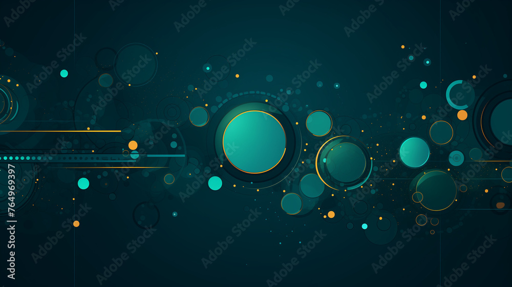 Abstract technological background with turquoise circles. Virtual ...