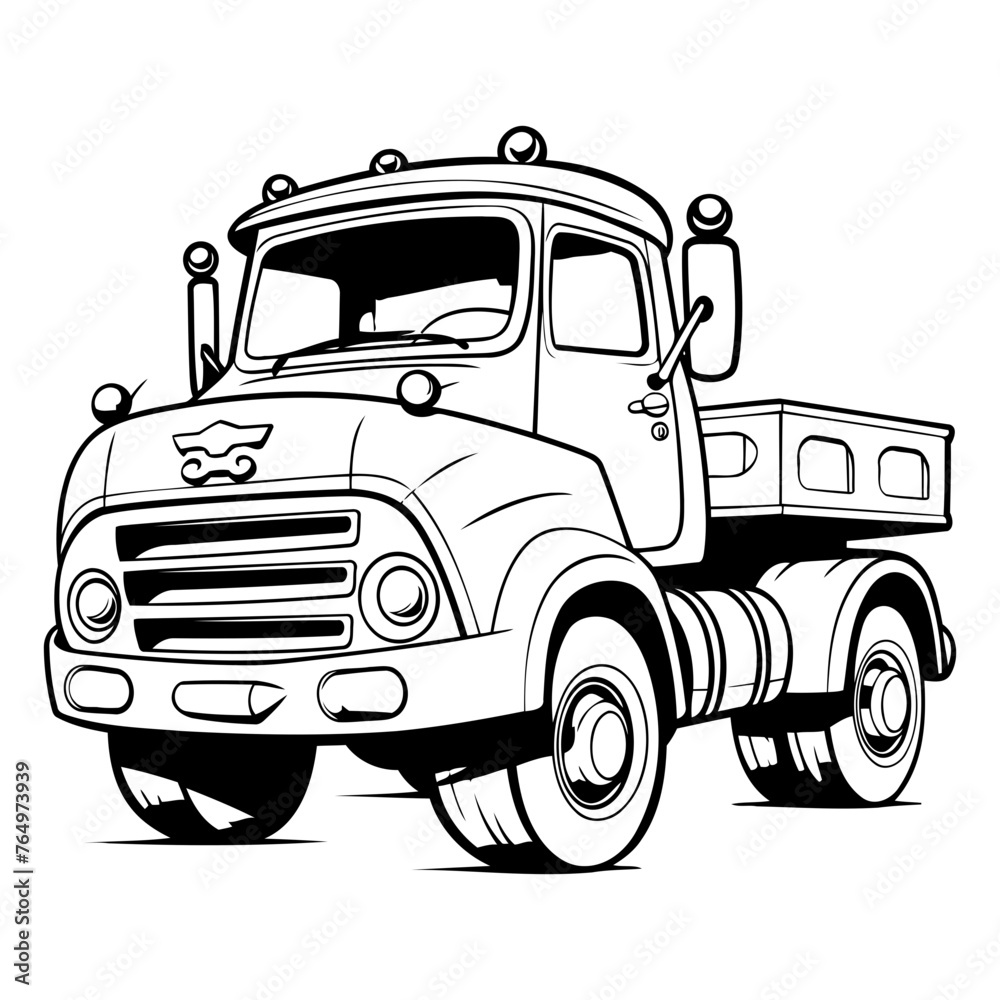 Vector illustration of a pick up truck on white background. Side view ...
