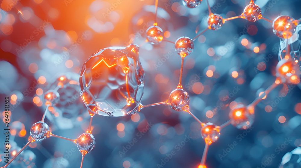 Network of molecules connected to each other with the lab on background ...