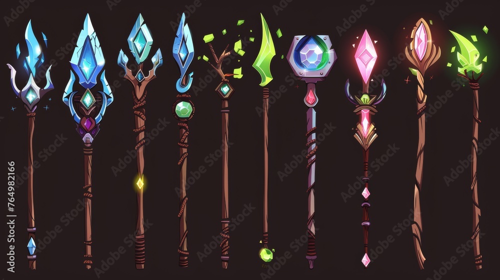 This modern illustration depicts a wooden stick with an iron weapon tip ...