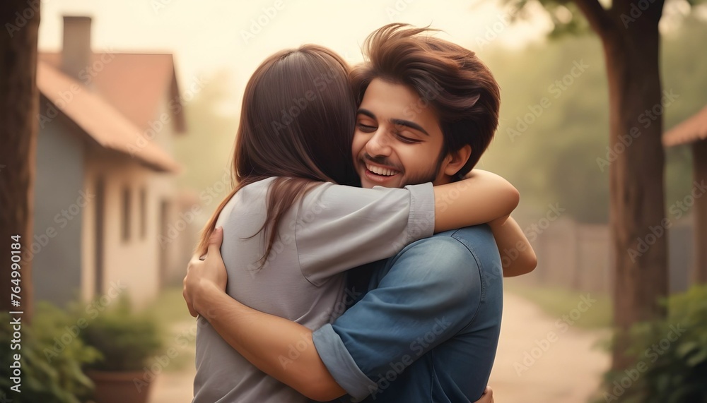 Happy friendship Day theme with two friends hug to each other with love ...