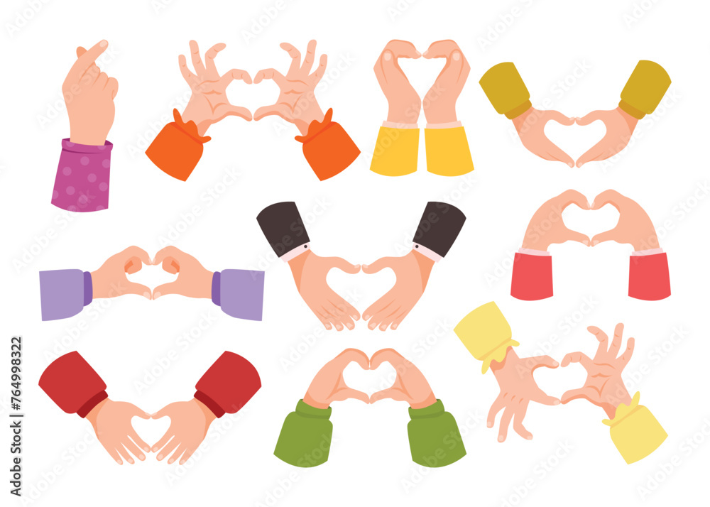 Set of love heart hands gesture collection, hands making heart sign ...