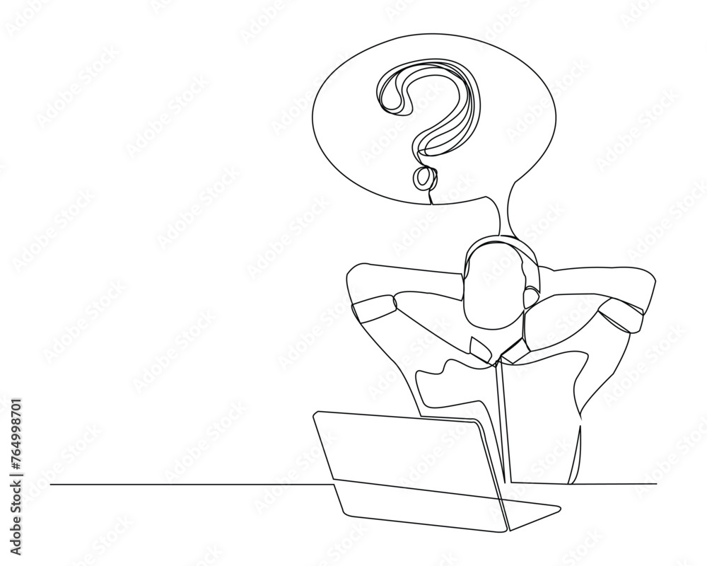 Continuous single line sketch drawing of thinking man with questions ...